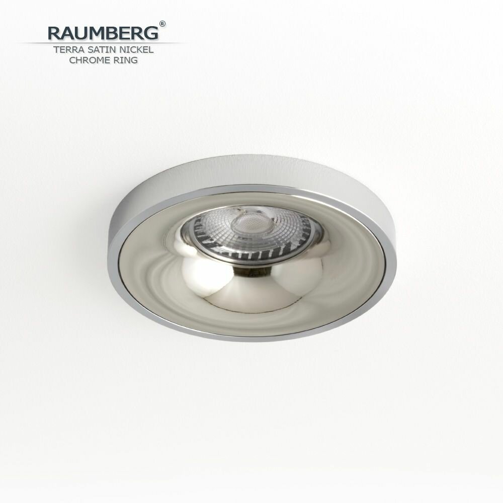 Встраиваемый неповоротный светильник RAUMBERG TERRA Satin Nickel Chrome, цвет- сатин-никель с хромированным внешним кольцом, под светодиодную лампу GU10