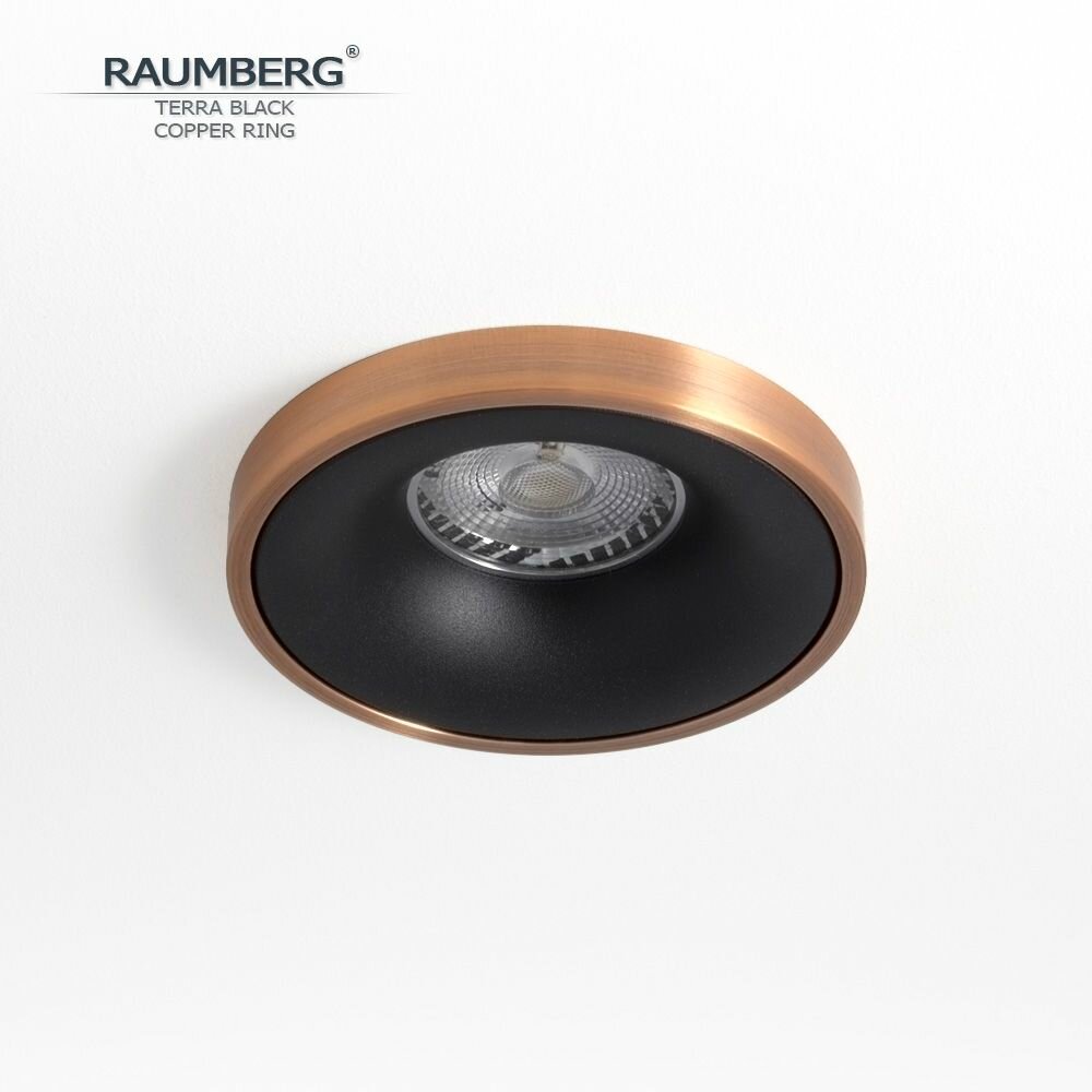 Встраиваемый неповоротный светильник RAUMBERG TERRA Black Copper, цвет- черный с внешним кольцом цвета медь, под светодиодную лампу GU10