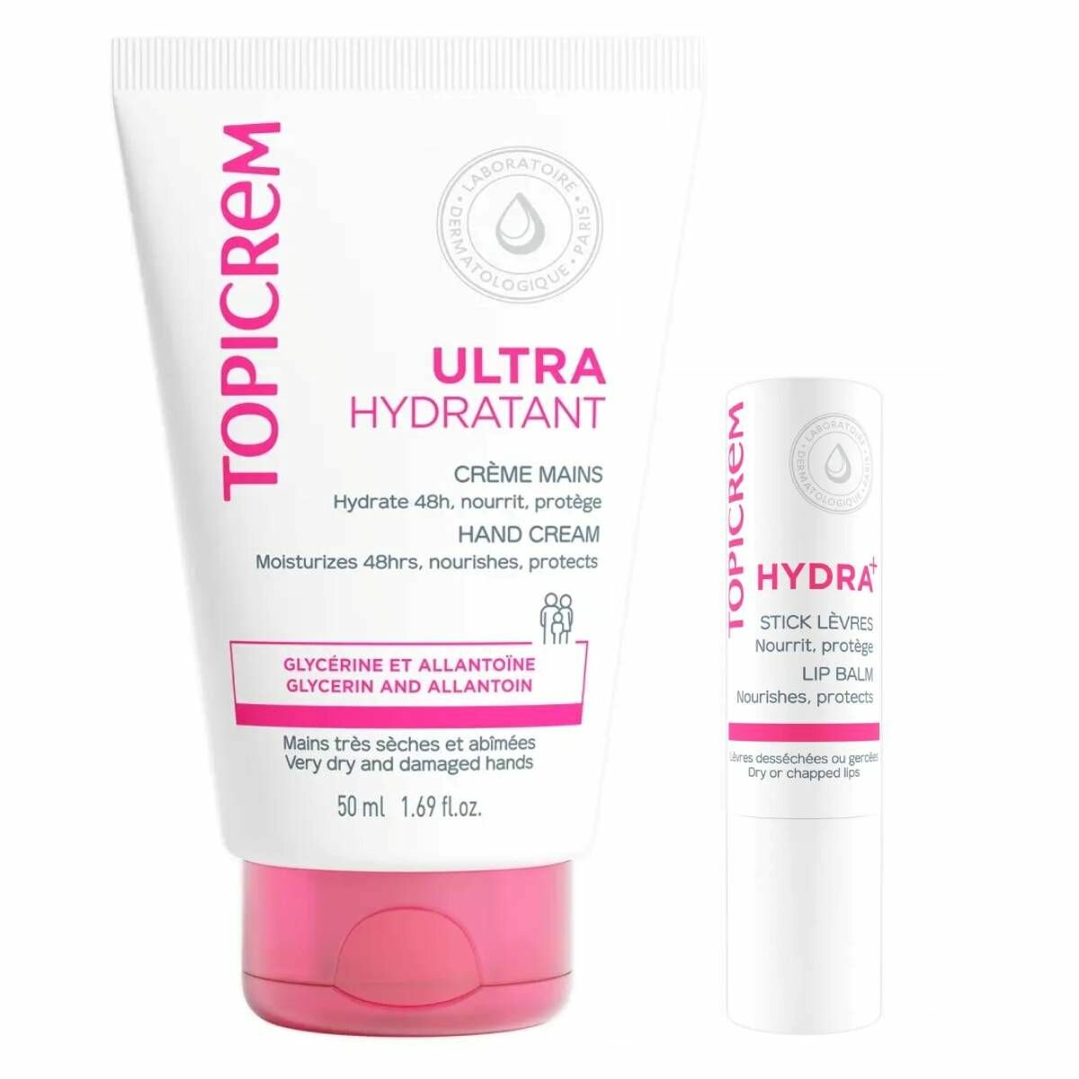 Топикрем набор Ультра-увлажняющий крем для рук, 50 мл + Бальзам для губ Гидра+, 4 гр | TOPICREM Hydra+