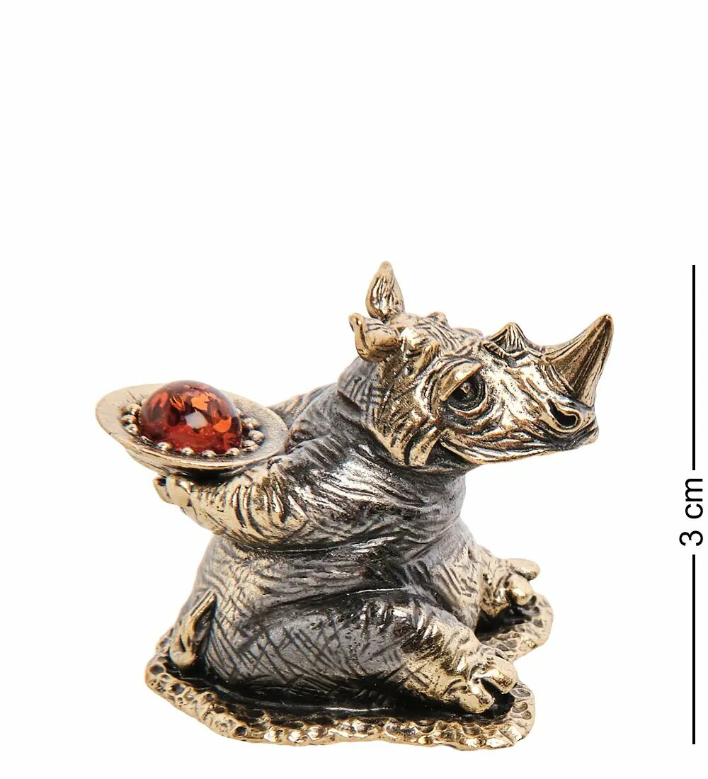 AM-3211 Фигурка «Носорог праздник» (латунь, янтарь)