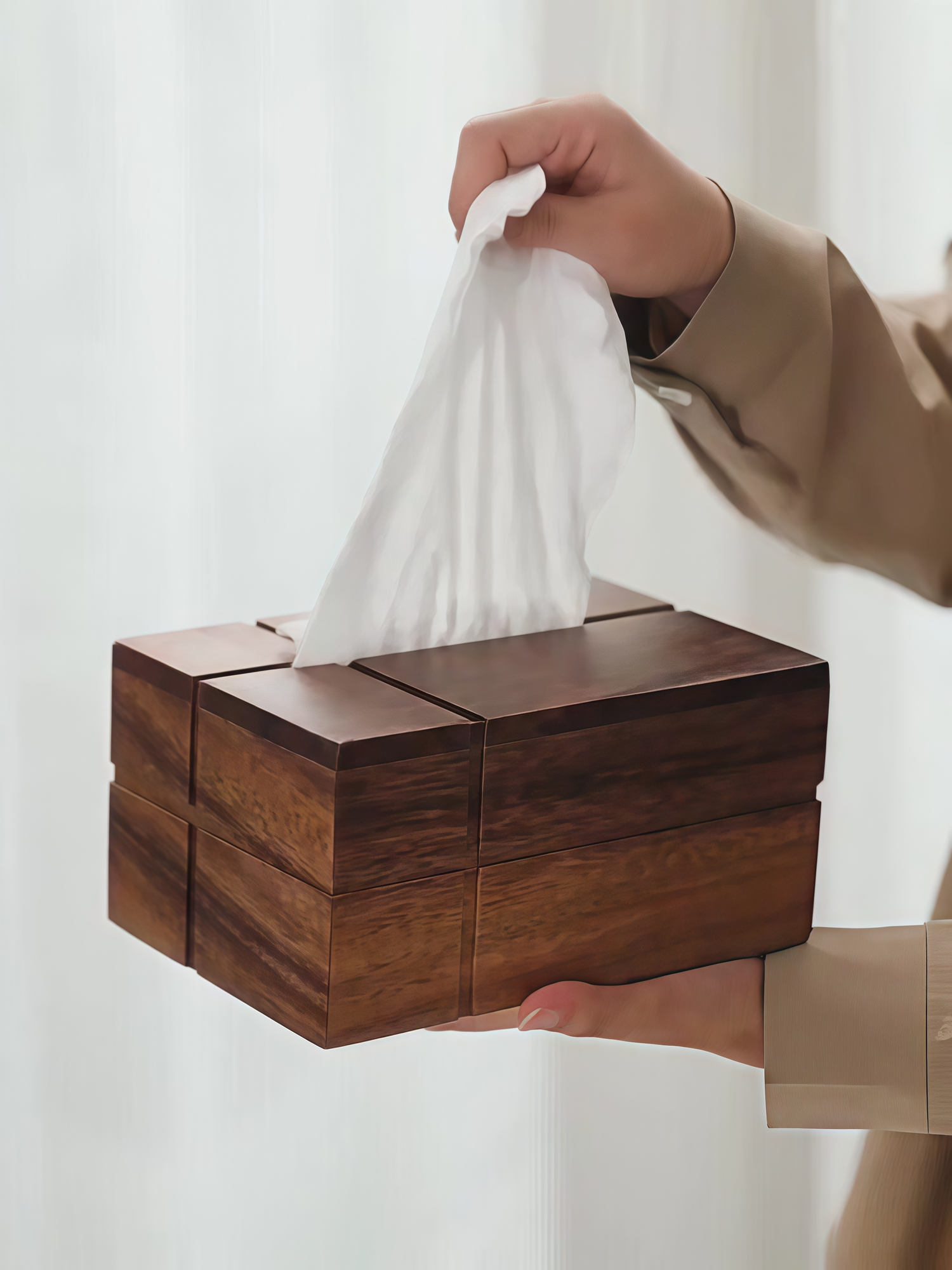 Диспенсер для салфеток "Черный орех", деревянный, съемный чехол，20x13x9 см