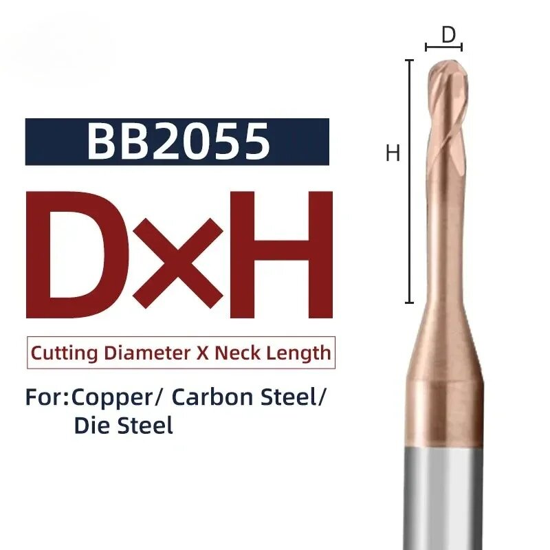 LiYu микрошаровая концевая фреза с длинной горловиной, карбидная фреза с ЧПУ, маленькая мини-ребра, фреза для глубокой обработки R0.1-R1,5, инструмент для стали и металла BB2055, R1x8H