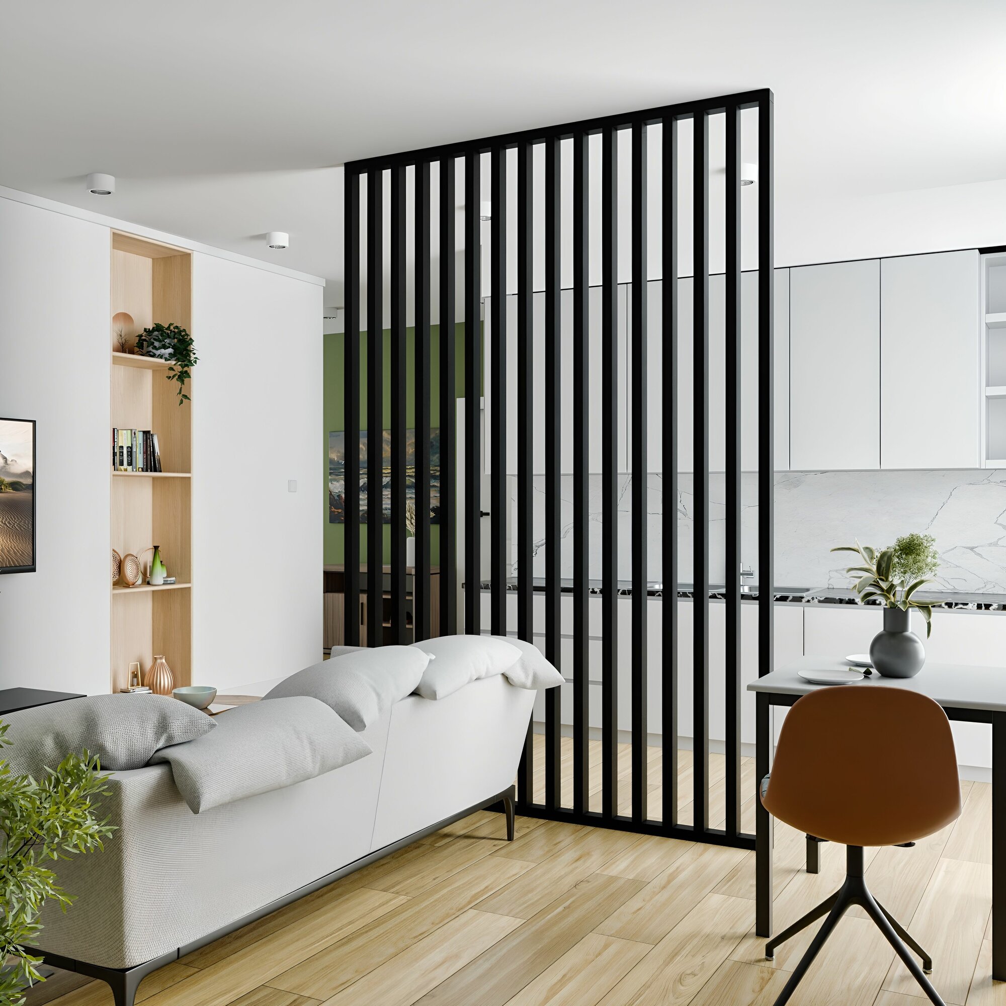 Реечная перегородка для зонирования 1808 мм, черная, рейки 40х60 мм