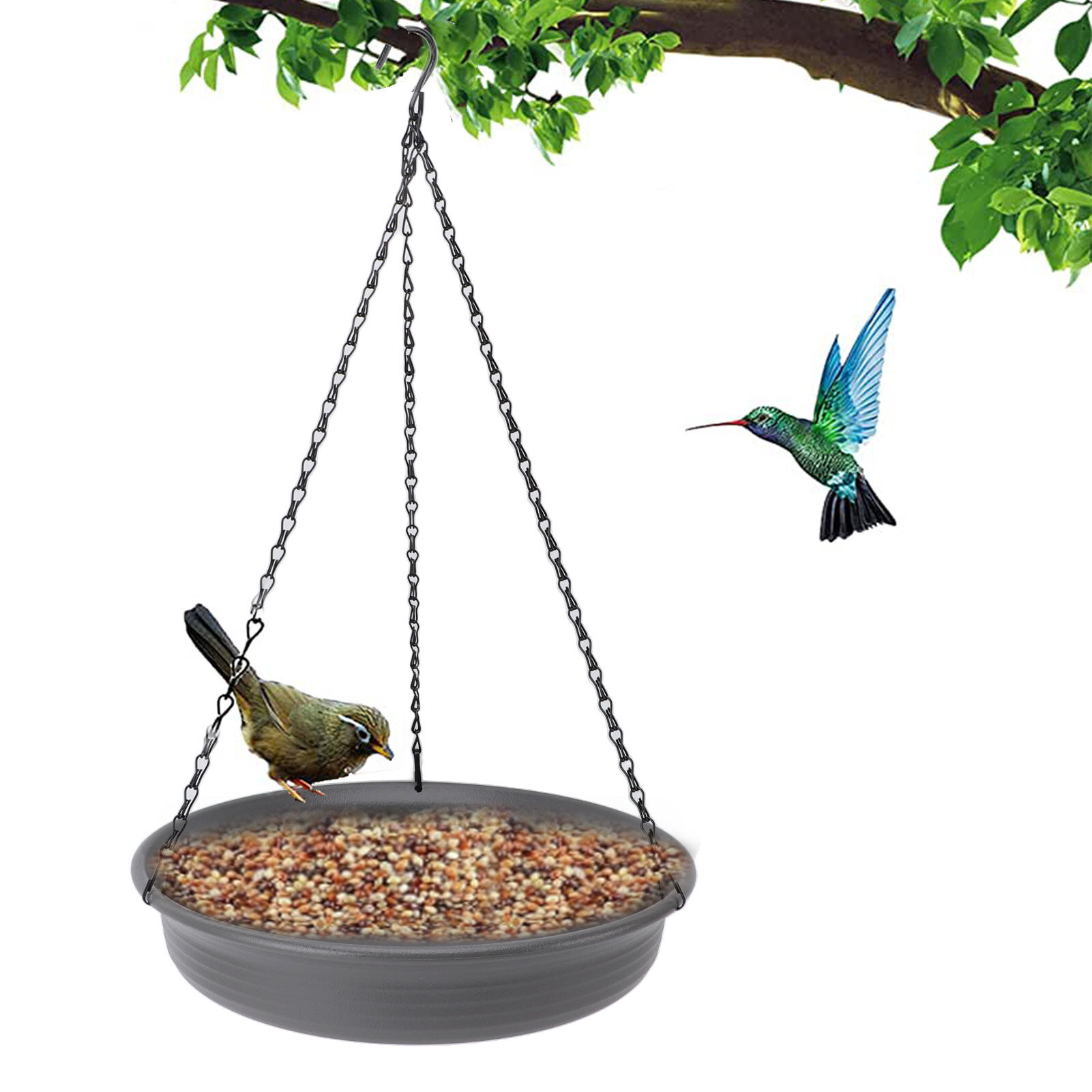 Подвесная кормушка для птиц с крючком, металлическая цепь, пластиковая ванна для птиц, кормушка, круглый поднос для наружного дворика и сада