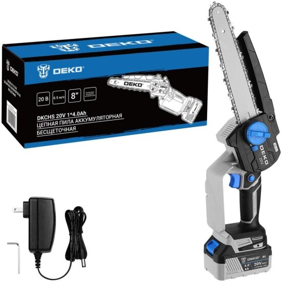 Пила цепная аккумуляторная Deko DKCHS 20V, 20В, 1x4.0Ач (063-4483-1)