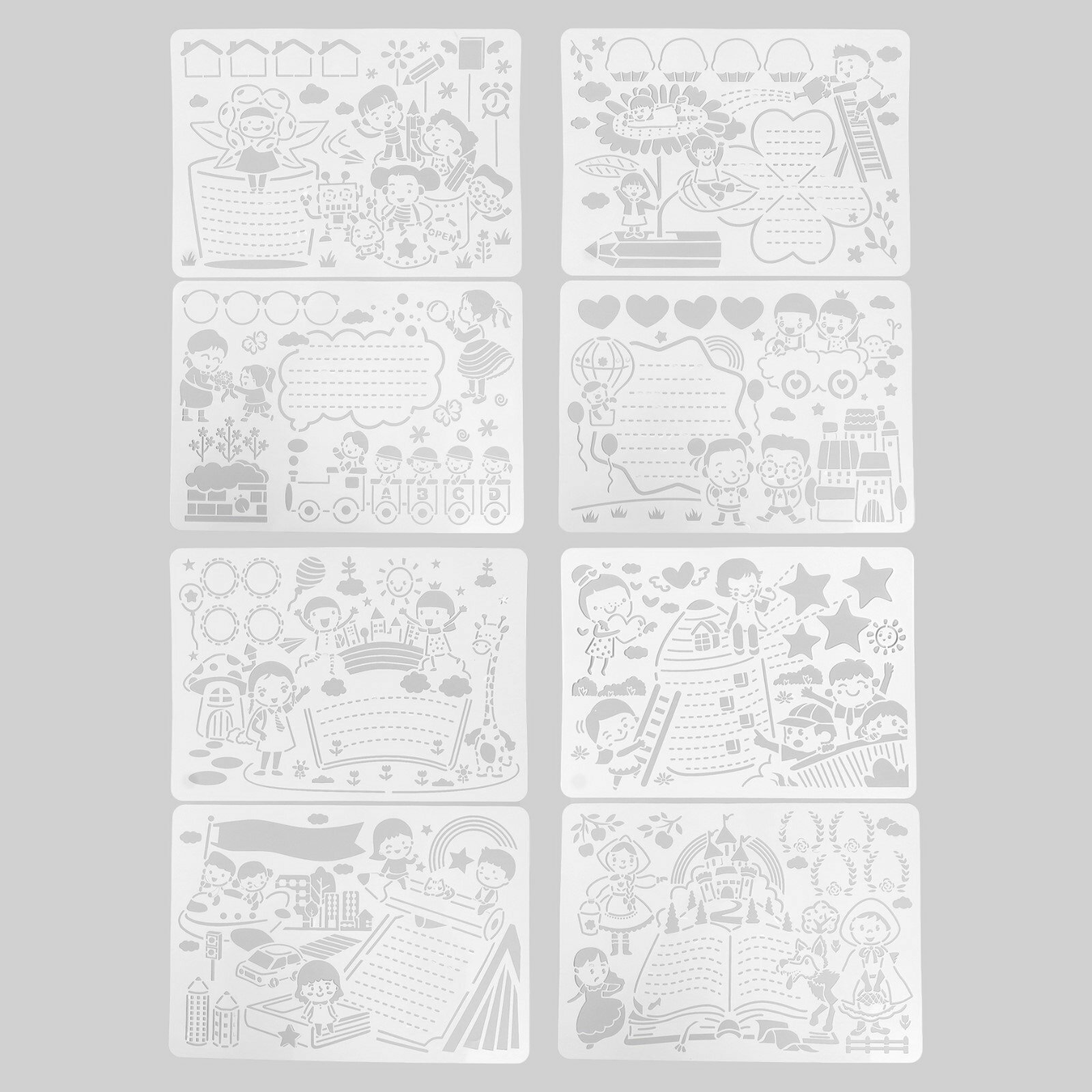 Трафарет "Сказочная страна", со строчками, набор 8 шт, 27x38.3 см