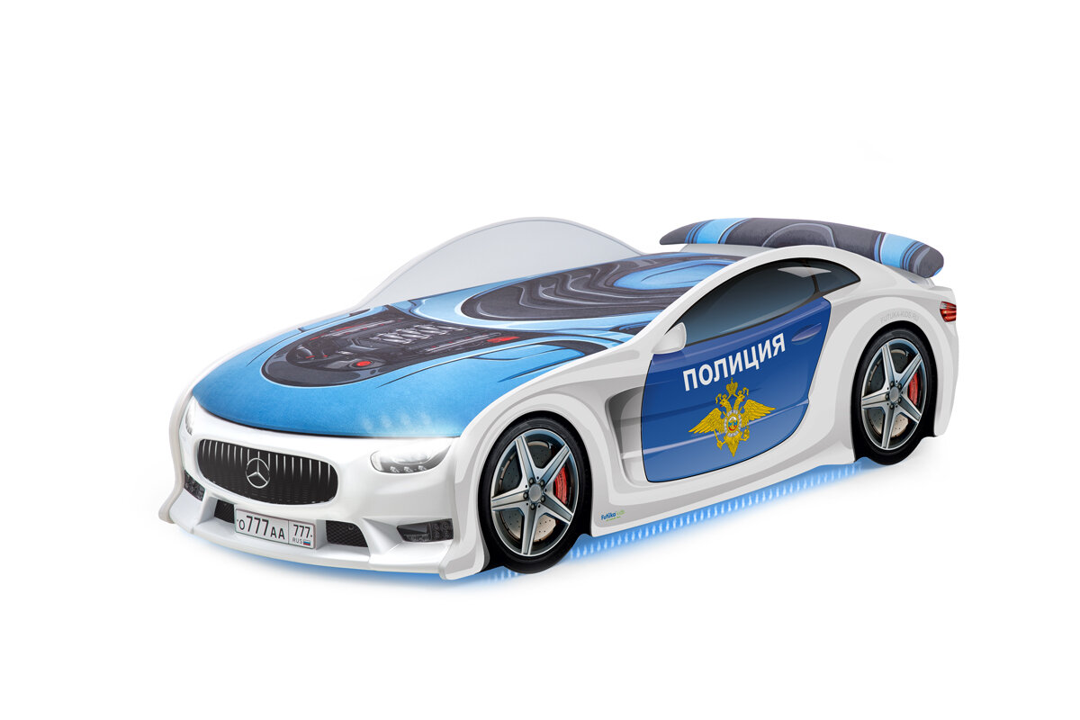 Кровать-машина Futuka UNO Plus с матрасом, комплектация люкс, 180х80 см, цвет полиция