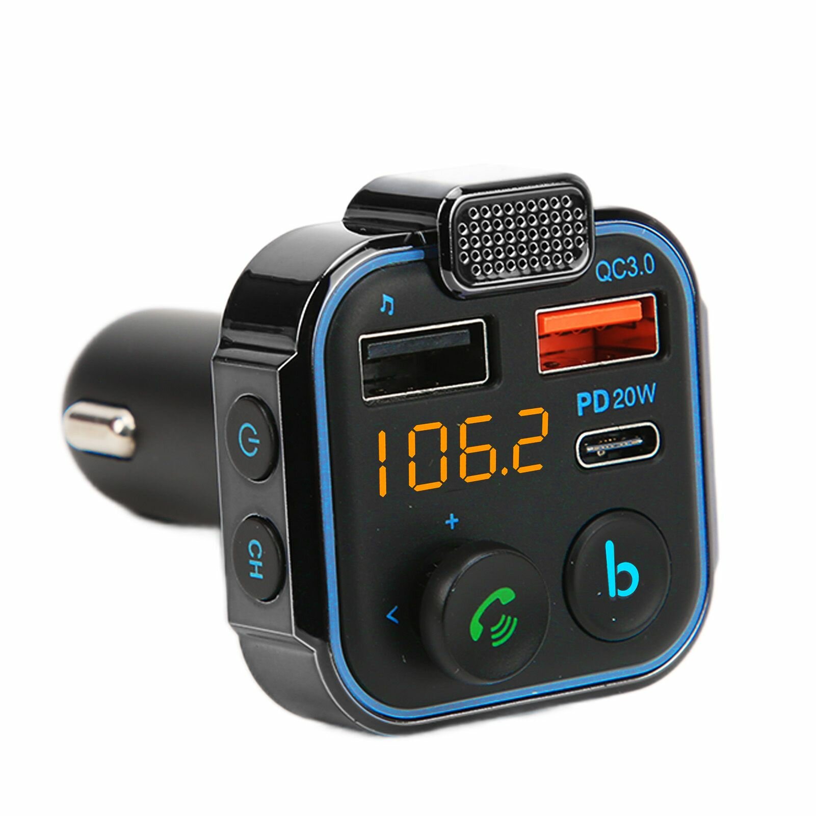 Автомобильный FM-передатчик Bluetooth V5.0 Dual USB QC3.0 Быстрая зарядка Hi-Fi Звук Hands Free 12 24 В