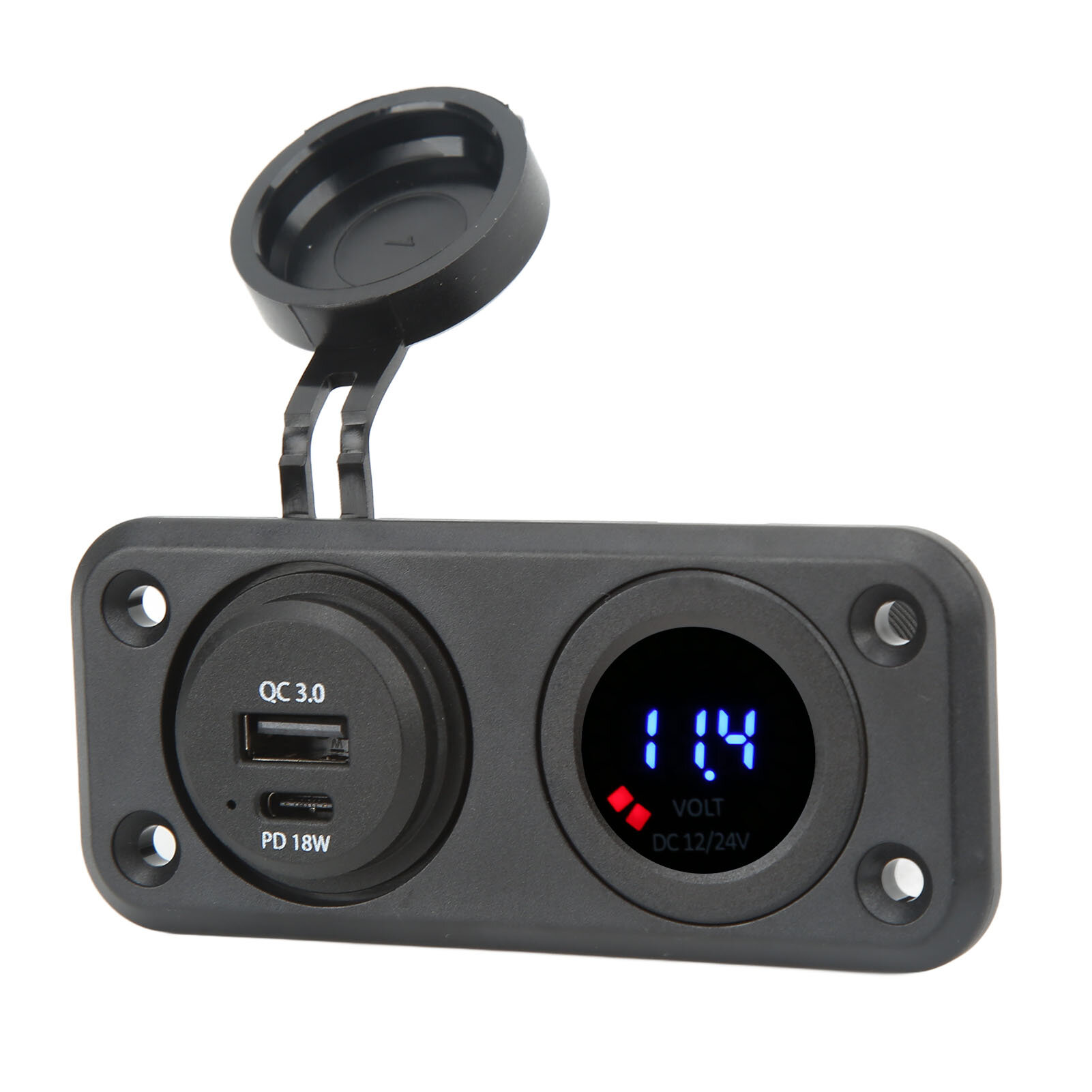 Автомобильное зарядное устройство с подсветкой вольтметра, QC 3.0 и PD 18W, двойной порт 10-30V для грузовиков, автобусов, лодок и RV
