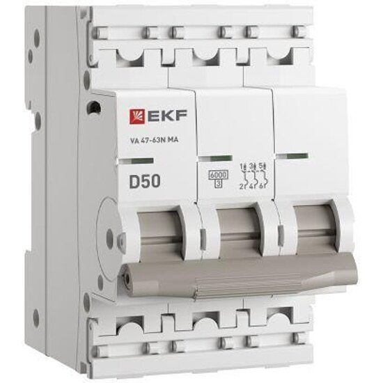 Автоматический выключатель Ekf 3п D 50А 6кА ВА 47-63N MA без теплового расцеп. PROxima, M63MA6350D