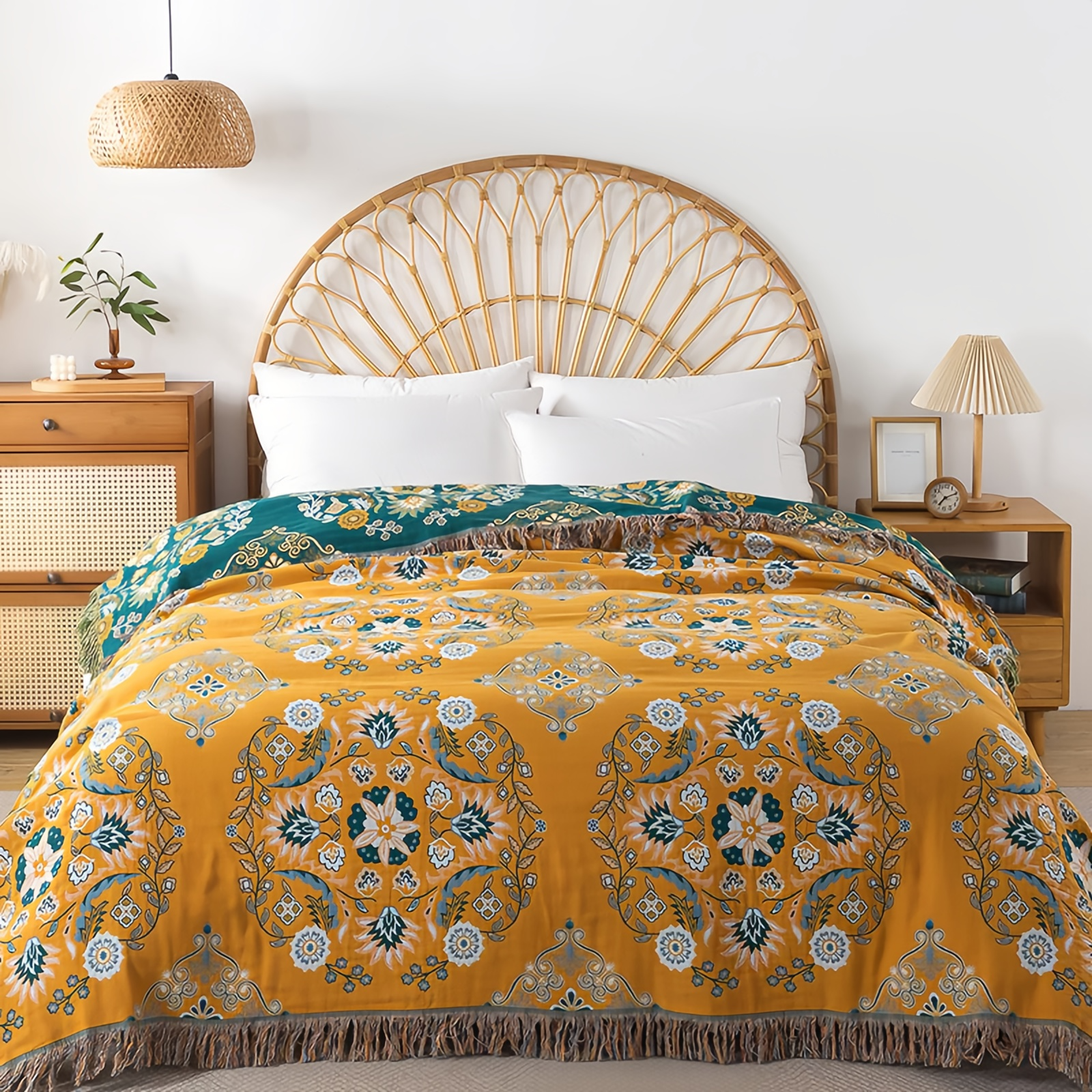 Эксклюзивный плед в стиле Русская Классика 150x200 см с отделкой кистями хлопковый