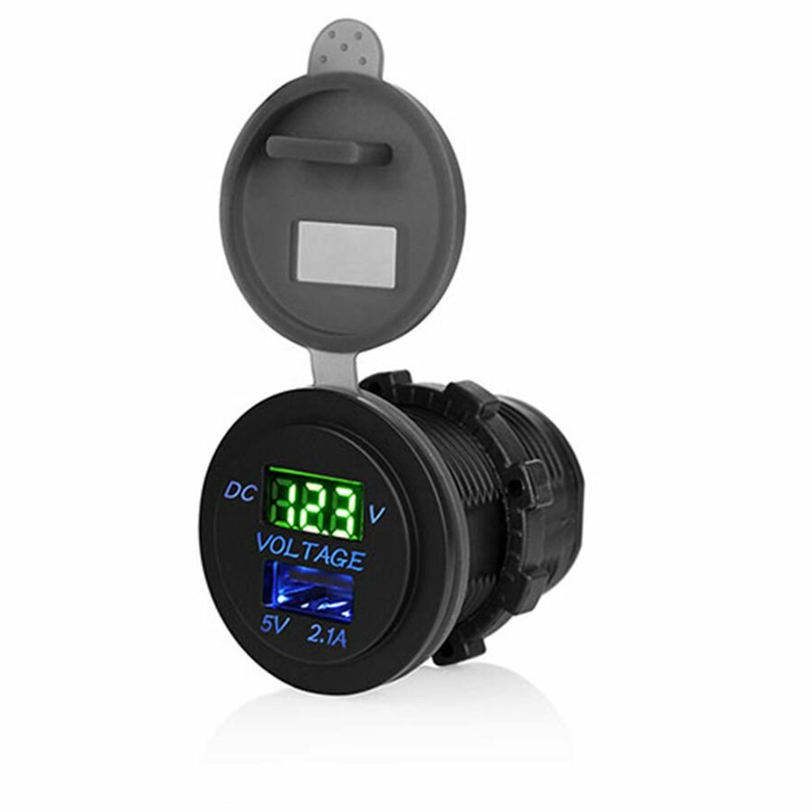 Водонепроницаемый Автомобильный Адаптер Зарядного Устройства С Usb-Портом 5V 2.1A Синий Светодиодный Монитор Напряжения