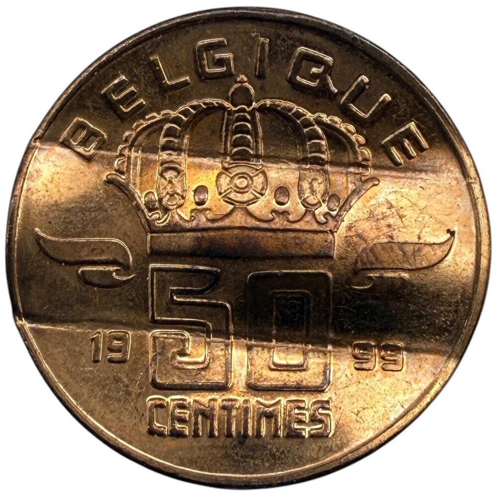 Бельгия 50 сантимов 1999 г. (Надпись на французском - BELGIQUE) (Изъятая из обращения)