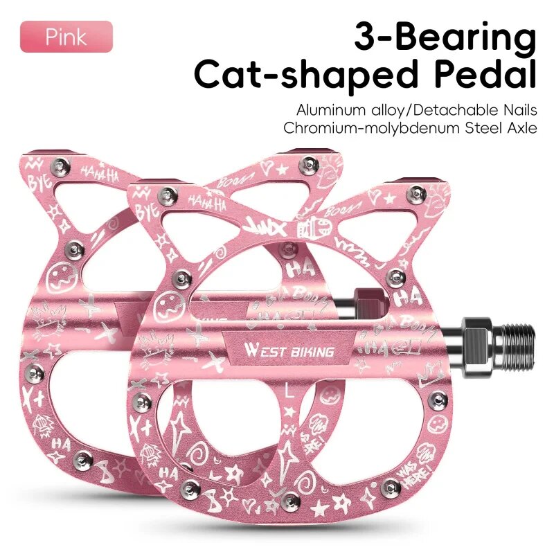 WEST BIKING Розовые педали Cat-shape 3-Bearing