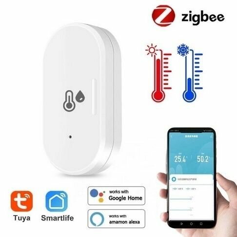 Датчик температуры и влажности с WiFi управлением через приложение, мониторинг микроклимата в реальном времени, переключение C/F, 2.4 ГГц, компактный и точный