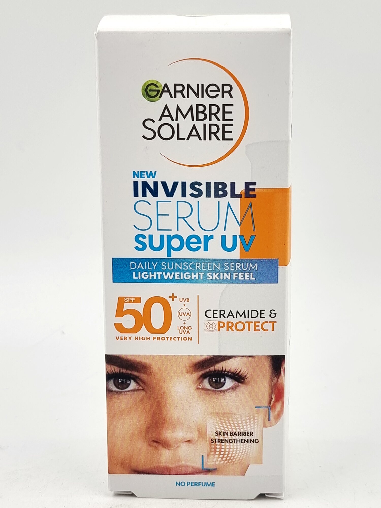 Garnier Ambre Solaire Сывортока для лица солнцезащитная Super UV Invisible Serum SPF 50 с керамидами 30 мл (Франция)