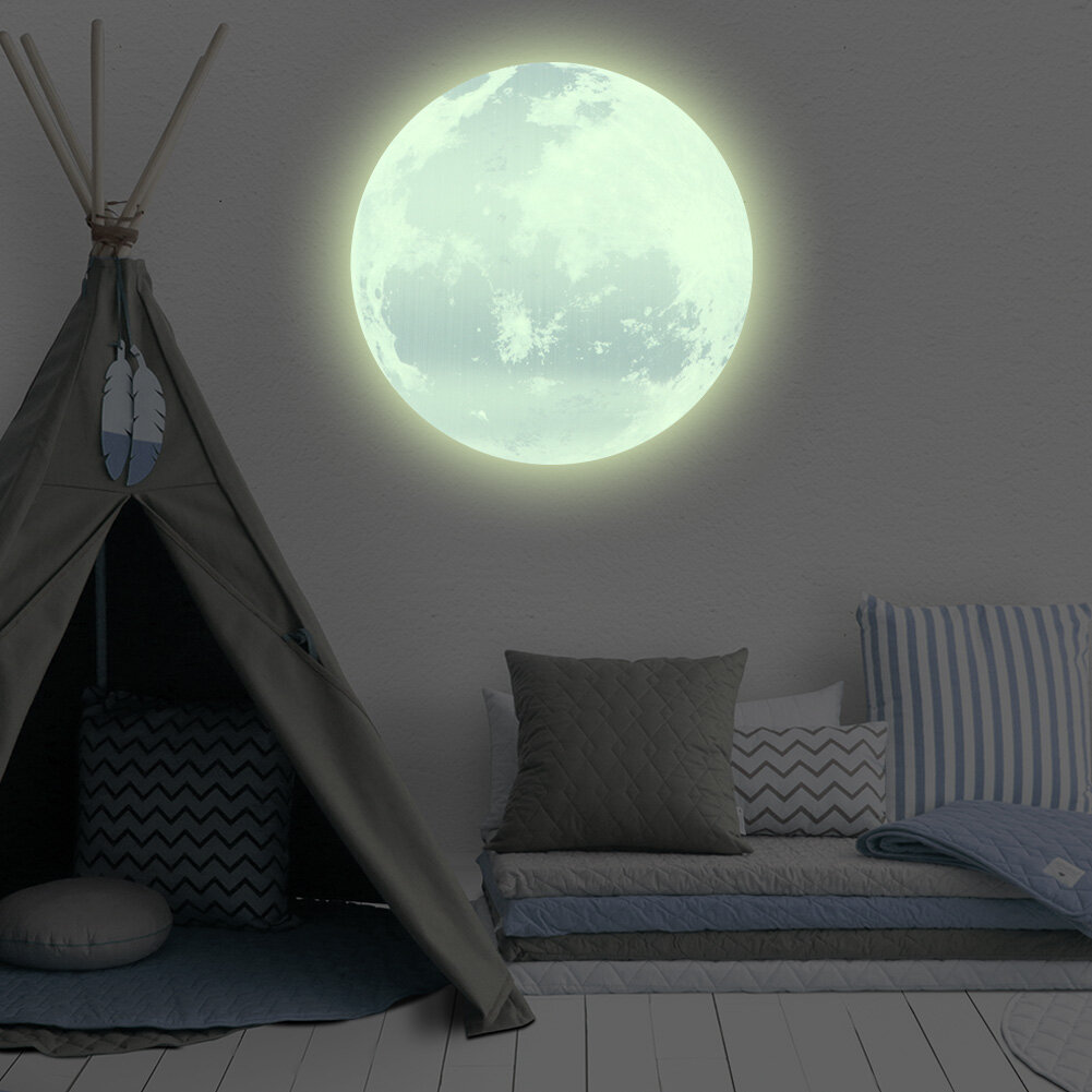 30 см светящаяся наклейка на стену в форме луны, домашний декор для детской комнаты, спальни (серебристо-зеленый свет)