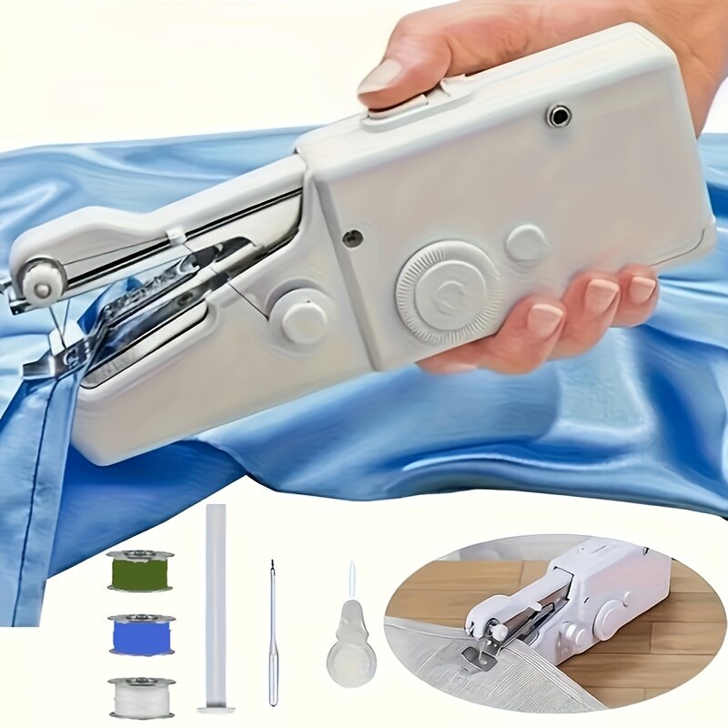 Портативная мини-швейная машина — ручная электрическая машинка для ткани и одежды, набор для шитья с аксессуарами