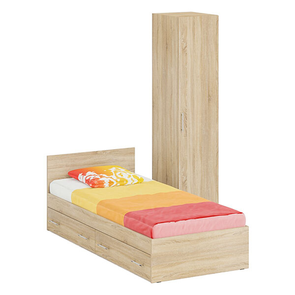 Кровать с ящиками 0900 + Пенал Стандарт, цвет дуб сонома