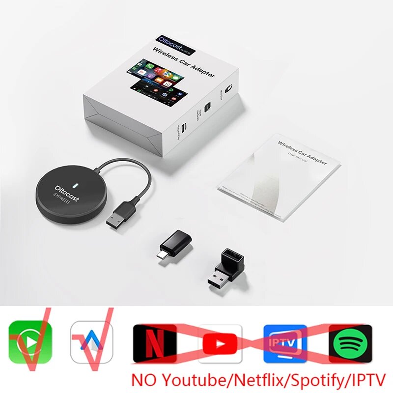 Ottocast Play2 Video Pro Ai Box Беспроводной CarPlay Android Auto адаптер со встроенным Youtube Netflix Iptv для автомобиля с проводным Carplay
