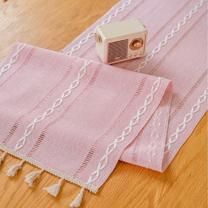 Розовая хлопковая скатерть-дорожка 35x140 см, Pink A