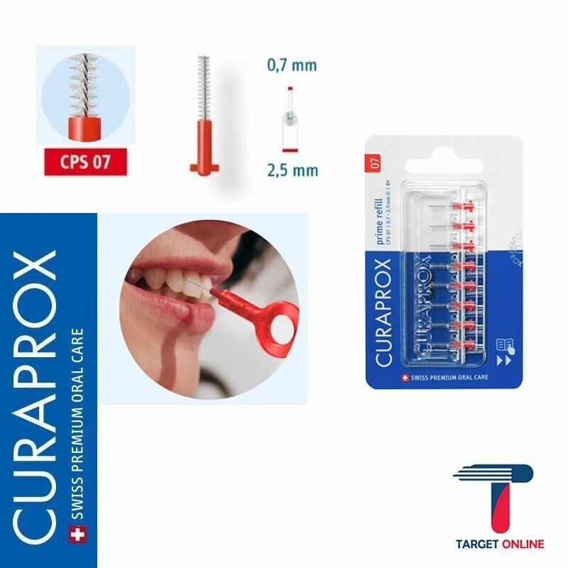 CURAPROX Ершики для зубов межзубные, без держателя, для пациентов с коронками, винирами, мостами. Комплект из 8 ершиков 0,7 мм, для взрослых и детей от 5 лет