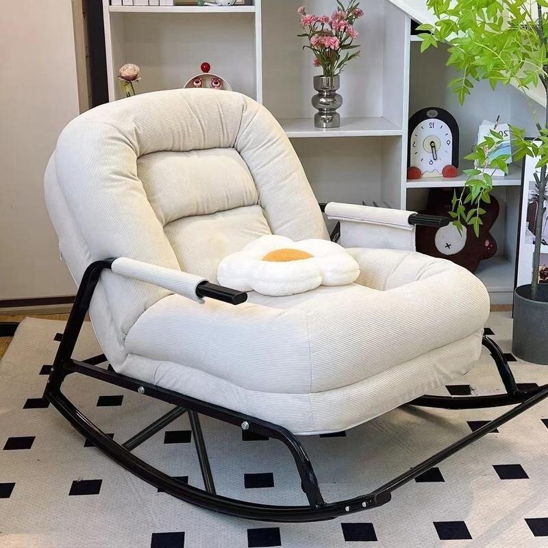 Кресло-качалка Арт-деко, вельвет, мягкие подлокотники, цвет белый, металл, 114х70х50 см