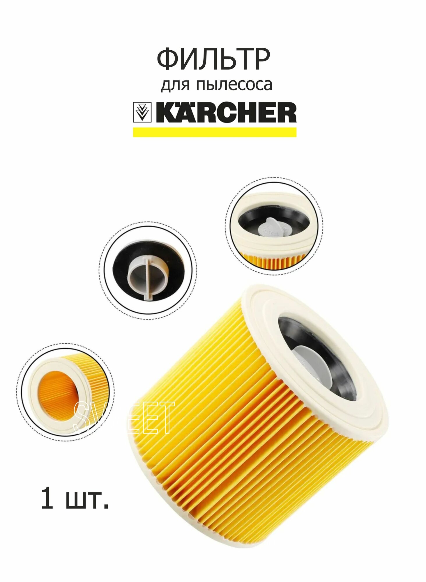 Адаптированный, совместимый Фильтр HEPA моющийся для Пылесоса KARCHER WD 3 PREMIUM CAR FOOTBALL EDITION, 1 шт.