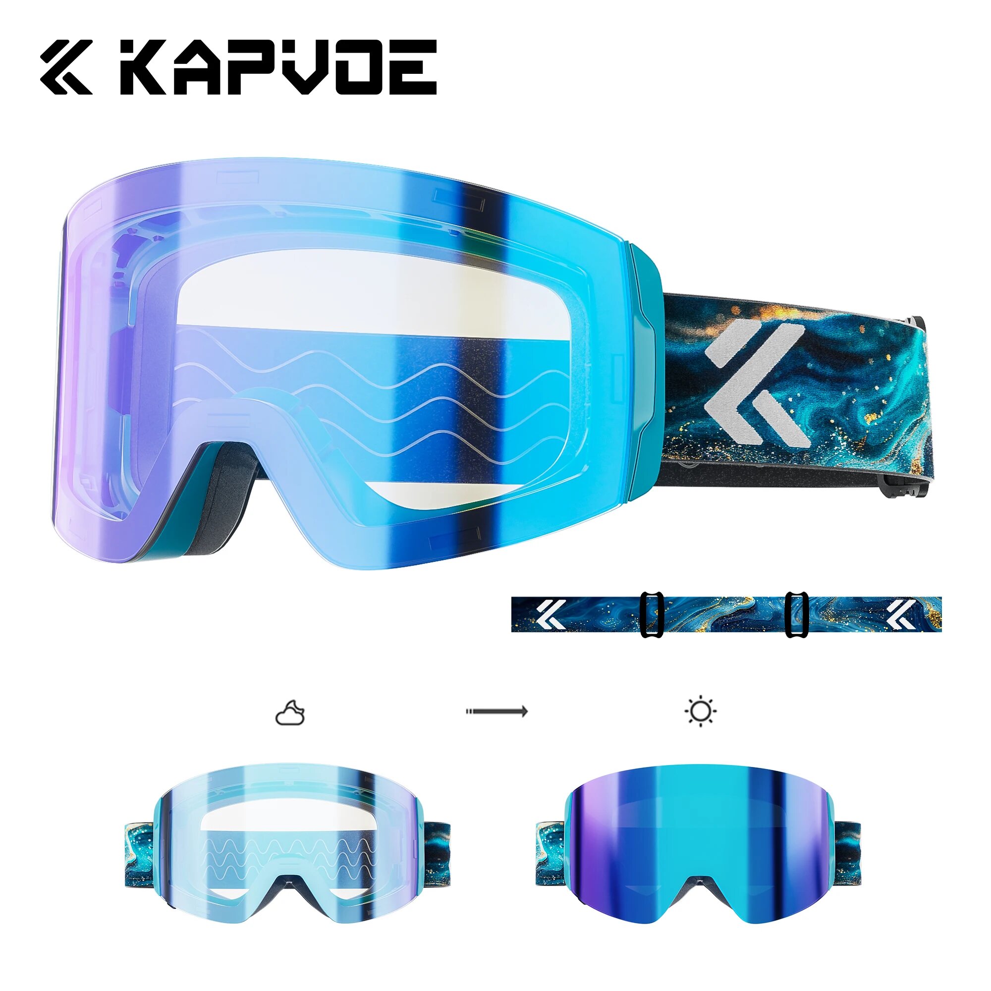 KAPVOE фотохромные лыжные очки красные Синий, Adult goggles-BL-15