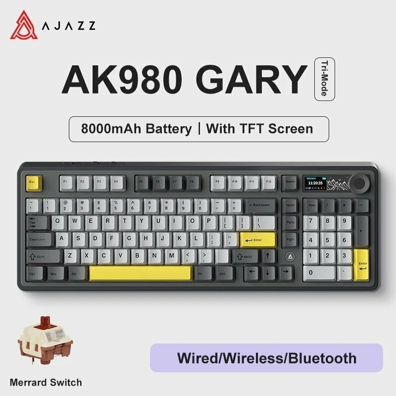 Механическая клавиатура Ajazz AK980, Gary-Marrard, беспроводная, 98 клавиш, BT5.0, USB-C, PBT