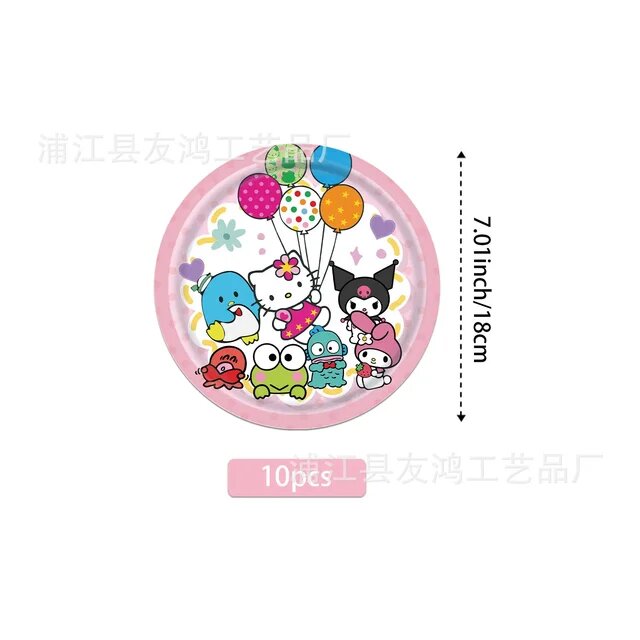 Милая посуда для вечеринки по случаю дня рождения серии Sanrio, одноразовый баннер, украшение на торт, подвесной флаг, воздушные шары Hello Kitty, украшение на день рождения,