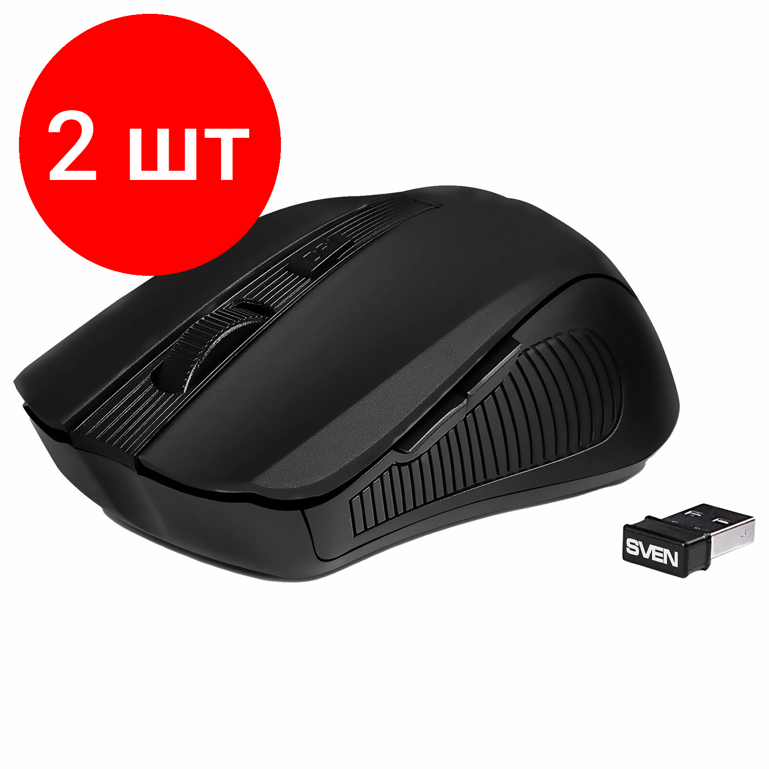 Комплект 2 шт, Мышь беспроводная SVEN RX-350W, 5 кнопок + 1 колесо-кнопка, оптическая, черная, SV-0195, SV-019570