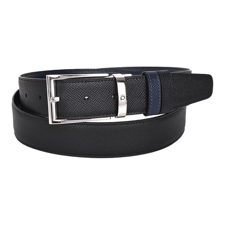 MONTBLANC Large Class Collection Business Double Sided Two Tone Dual Use Leather Belt Men's Black/Blue Width 3.5cm OneSize