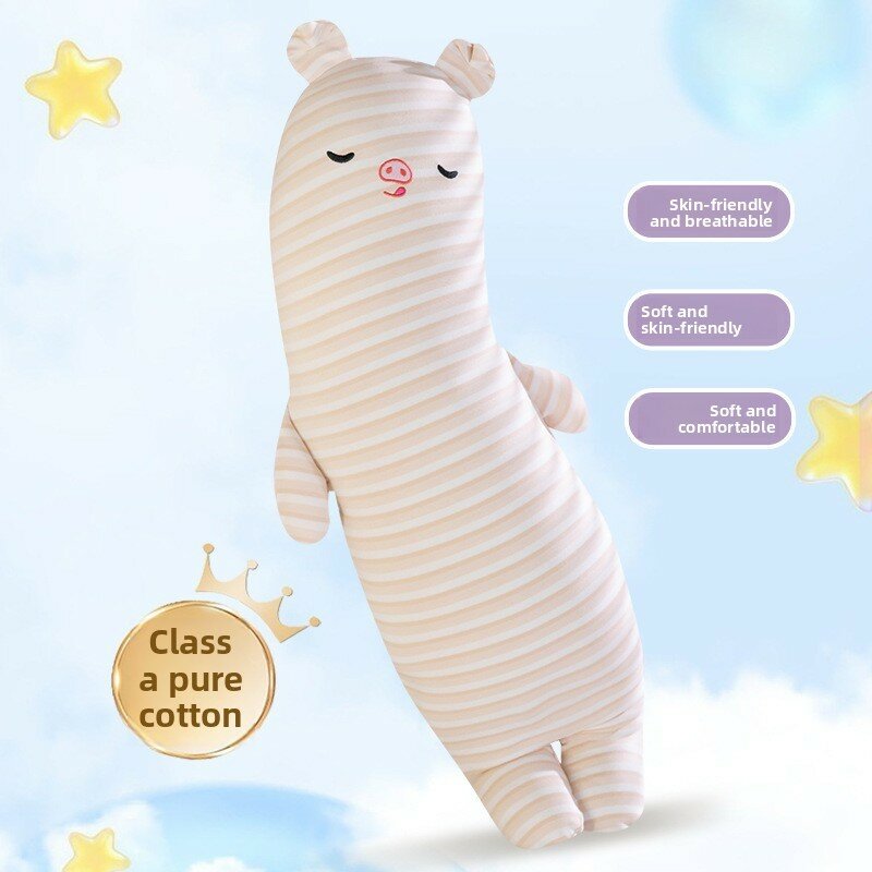 Friendly cotton bed with detachable cover and embroidered cartoon motifs pig pink 90cm