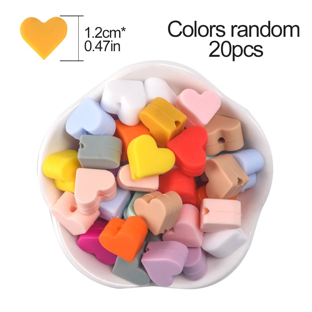 Силиконовые бусины сердце 12 мм, 20 шт, Цвет: BD129-Mixed colors
