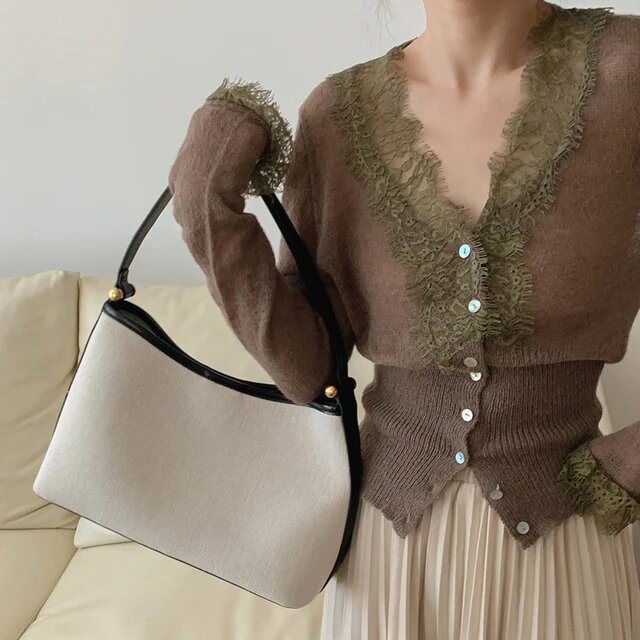 Винтажные кружевные вязаные кардиганы Seoulish для женщин 2025 года, новые однотонные повседневные облегающие топы в корейском стиле для женщин