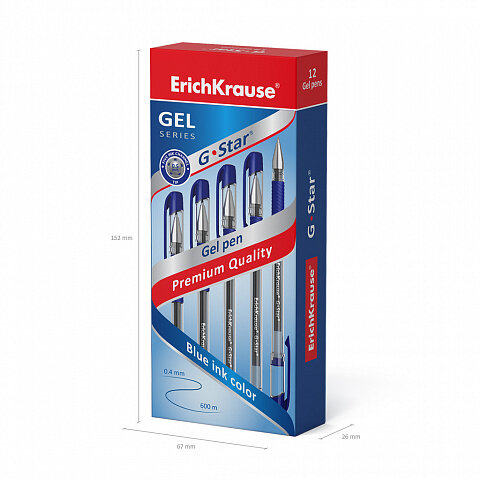 Ручка гелевая Erich Krause G-Star® Stick&Grip Classic 0.5, цвет чернил синий (в коробке по 12 шт.)