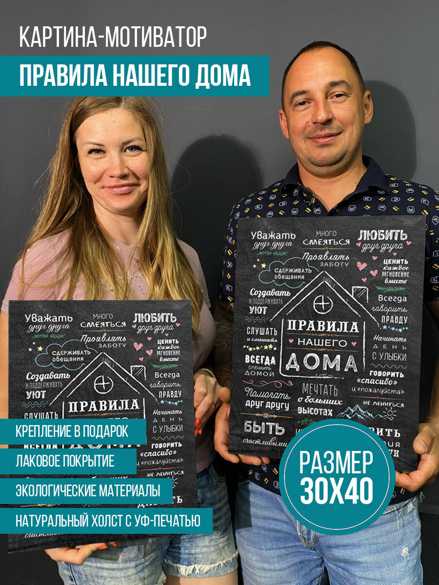 Картина "Правила дома", 40x30 см, деревянный подрамник, холст