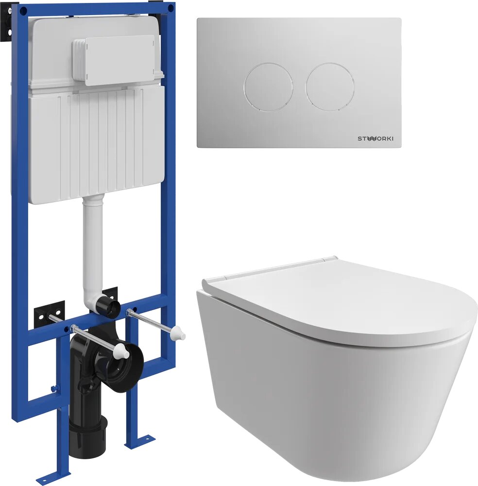 Комплект 3 в 1 Унитаз подвесной DIWO Архангельск 0800 / Инсталляция STWORKI 510162 / Кнопка Хельсинки 500472 цвет глянцевый хром