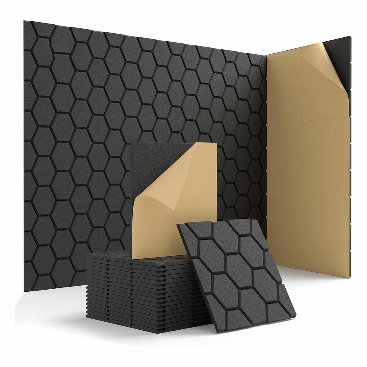 15 Комплектов Звукоизоляционных Стеновых Панелей Размером 12X12X0,4 Дюйма, Черные Звукоизоляционные Панели