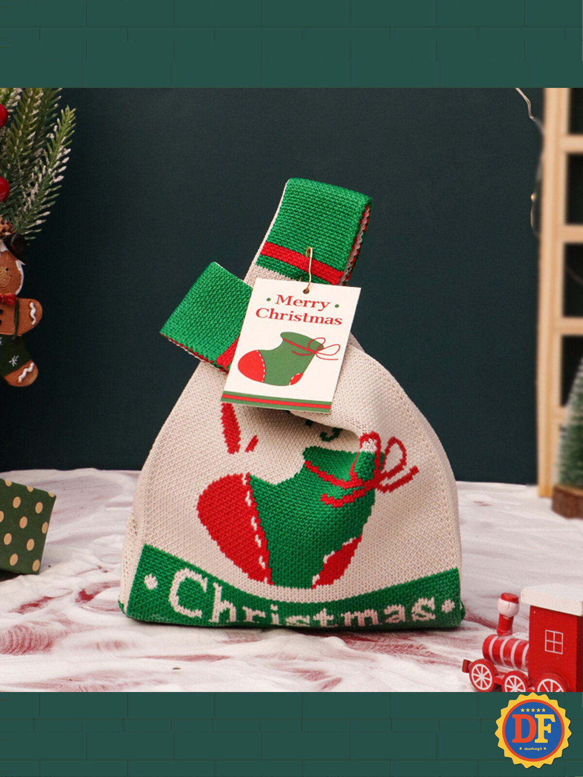 Рождественский вязаный мешочек для яблок, холщовая сумка с ручкой, подарочная упаковка, 5 шт.