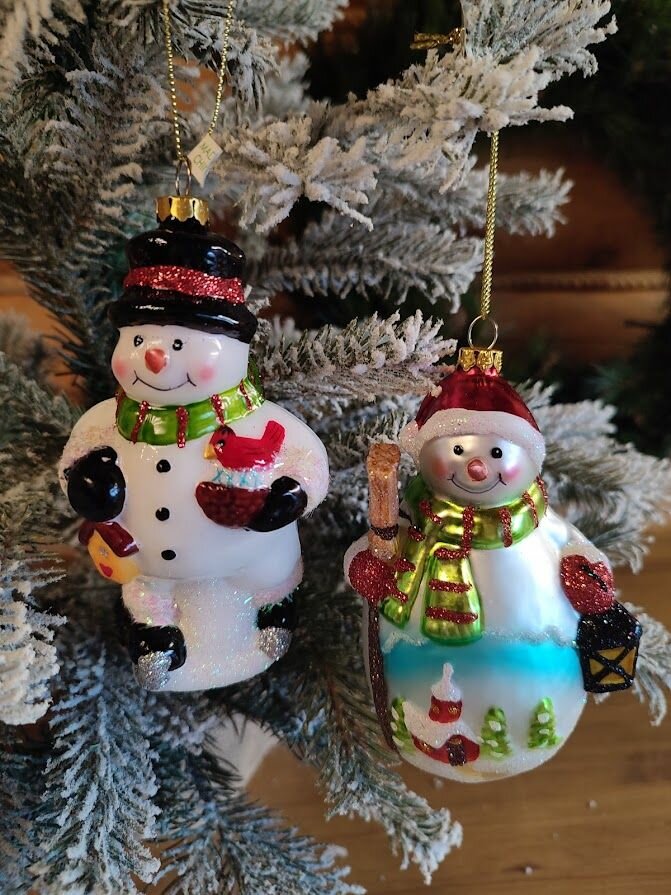 Елочные украшения из стекла "Забавные снеговички", 15см, 2 шт. TM ForestMarket.