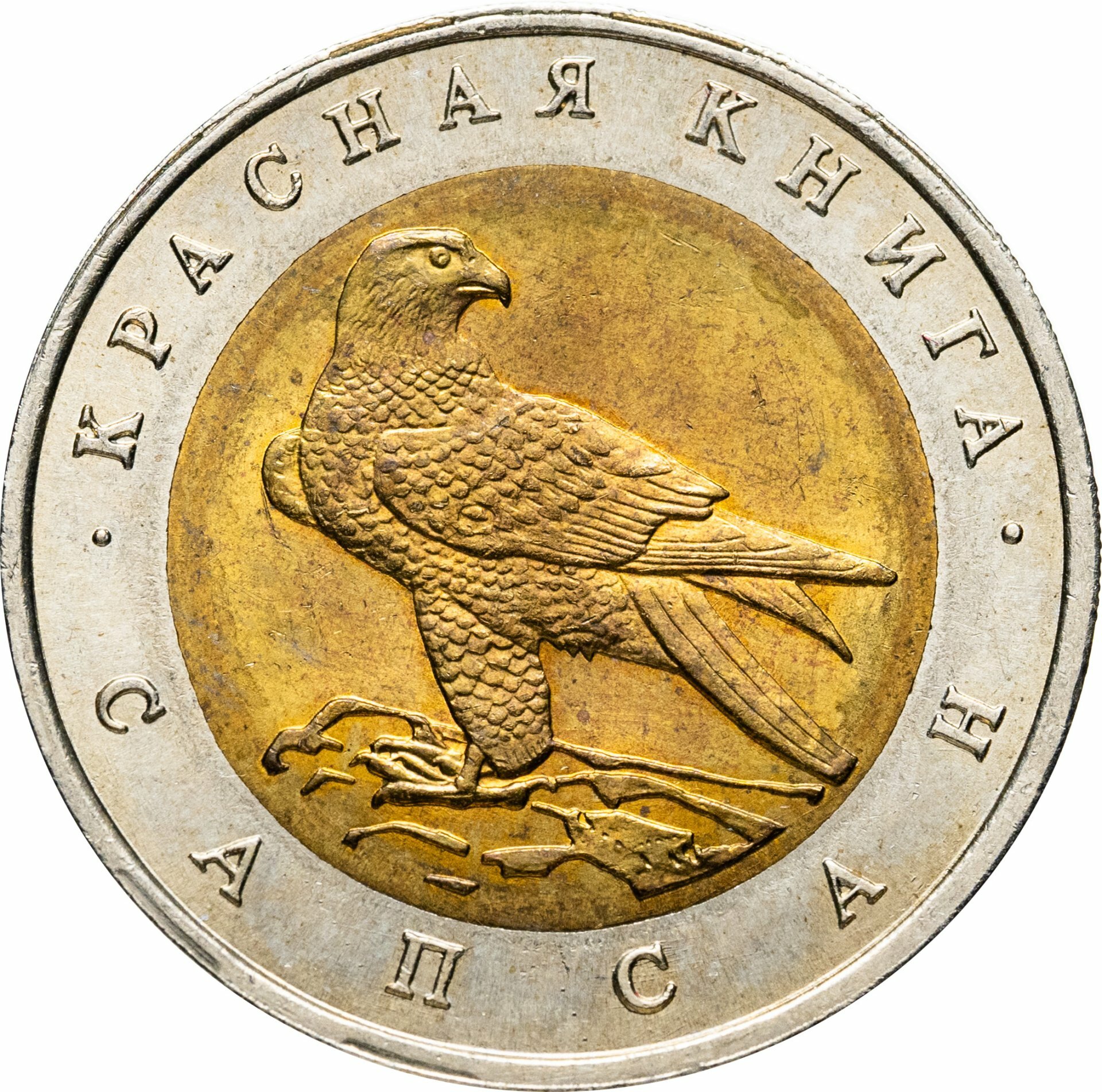 50 рублей 1994 ЛМД Сапсан - Красная Книга, Биметалл, в сохранности AU-UNC