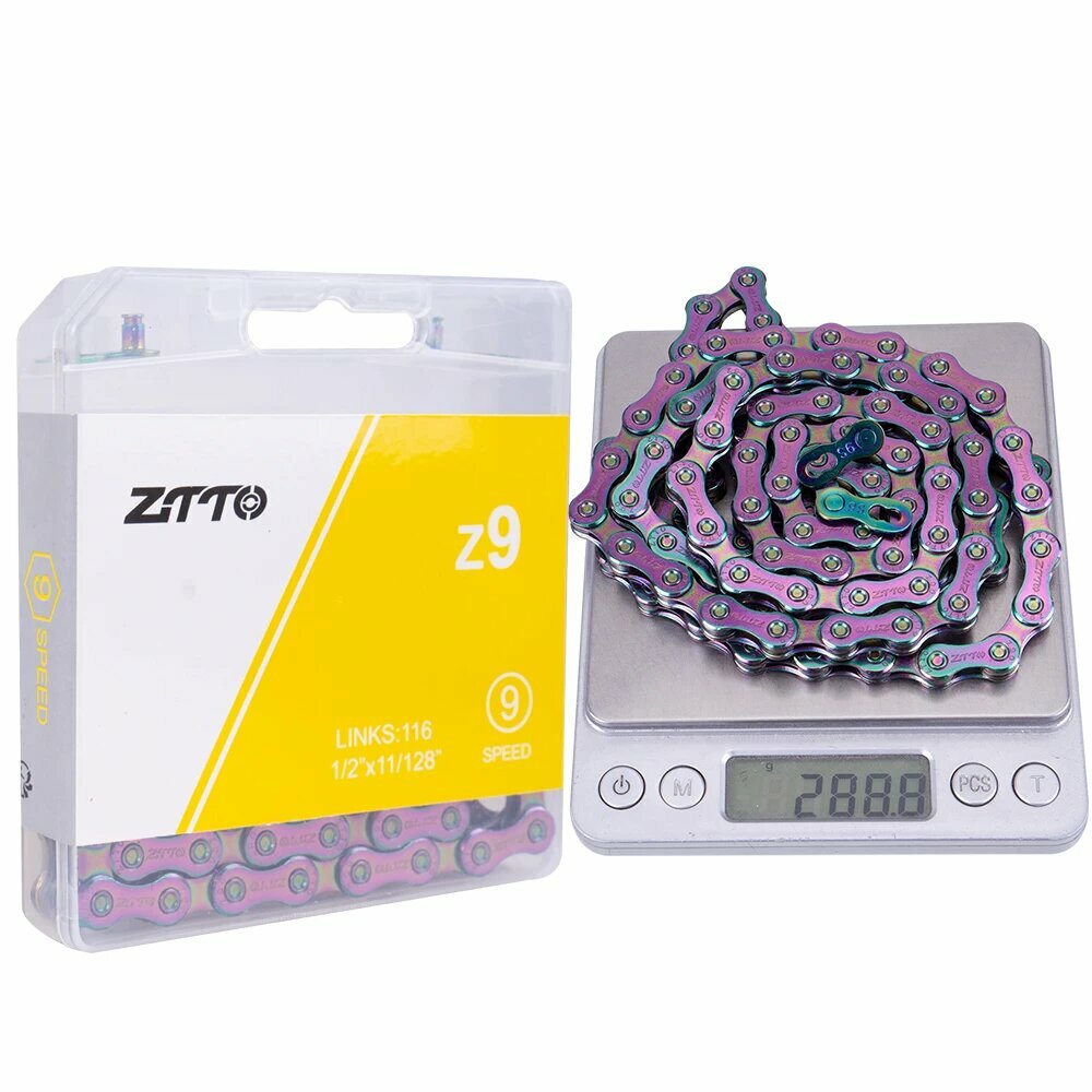 Цепь велосипедная ZTTO Z9 9S Rainbow 116 звеньев