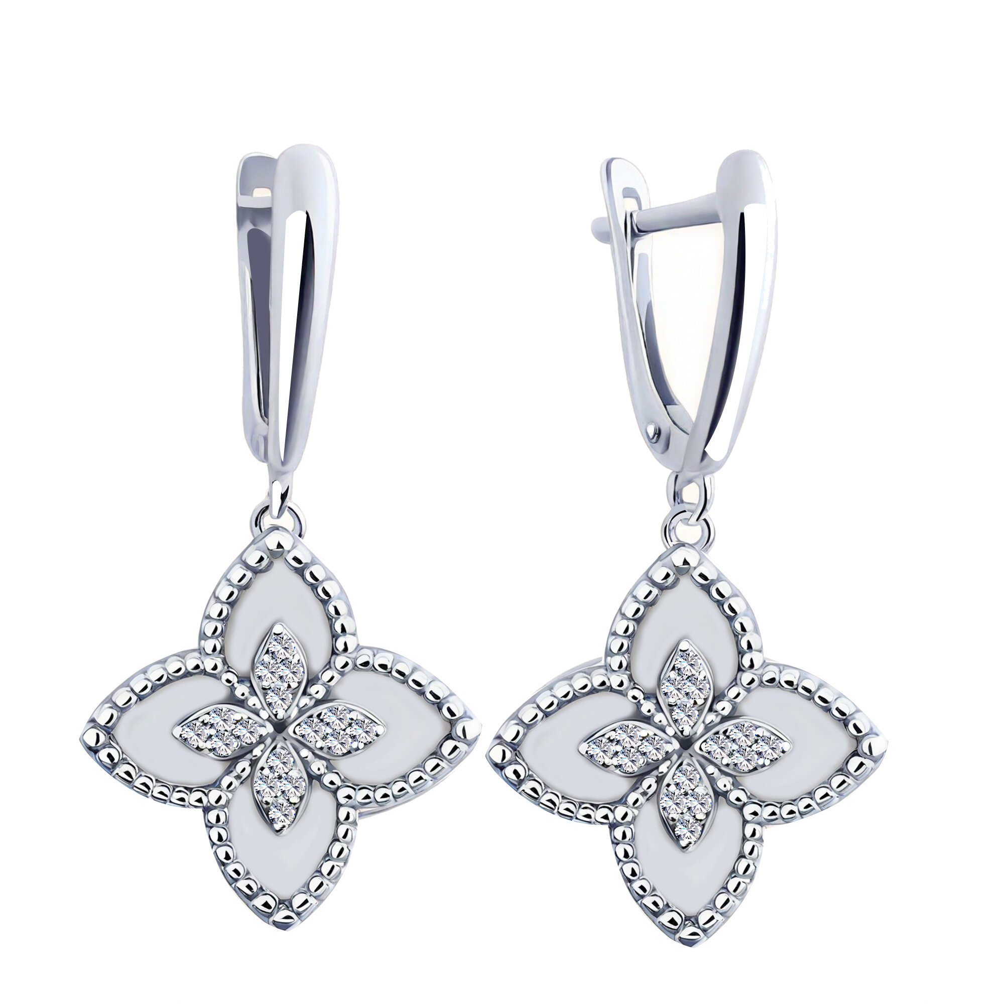 Серьги, серебро, 925 проба, родирование, фианит