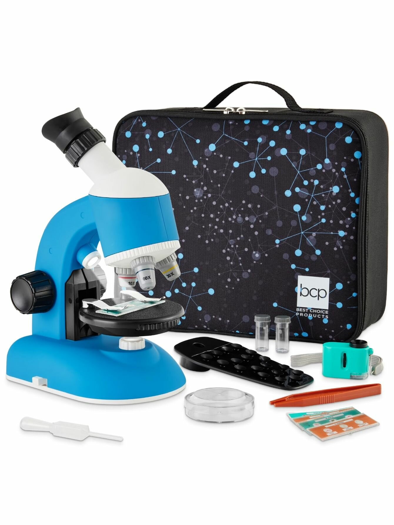 Научный набор микроскопа STEM Best Choice Products (30 деталей): 100-600-1200x, с препаратными стеклами и транспортным футляром