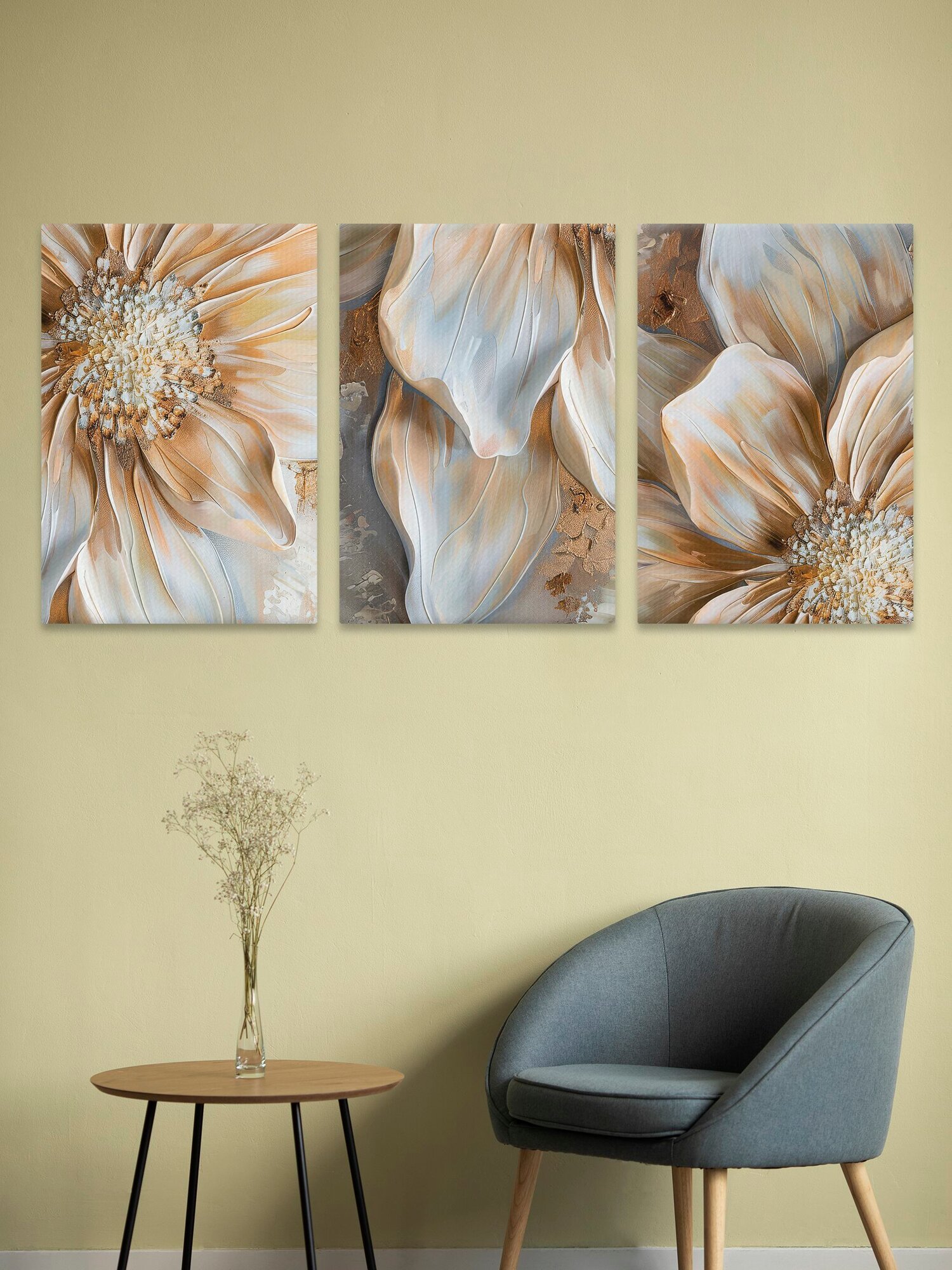 Модульная картина на стену "Гипсовые цветы" 60х120 см, DeFine