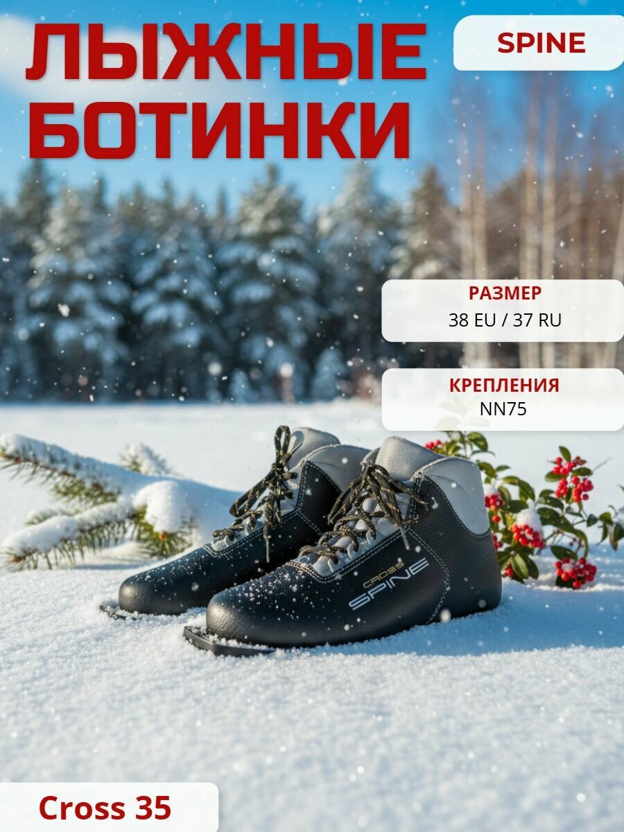 Ботинки лыжные Spine Cross 35 кожа(NN75), 38р, для беговых лыж, зимних прогулок и тренировок