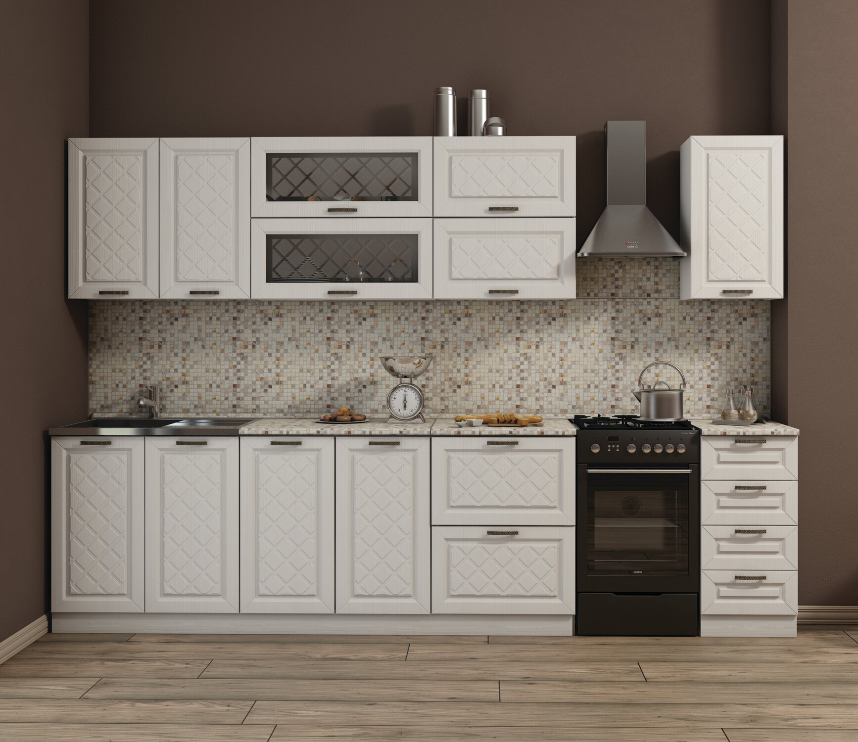 Кухонный гарнитур, кухня, готовый комплект Агава 2,6 метра Акация белая