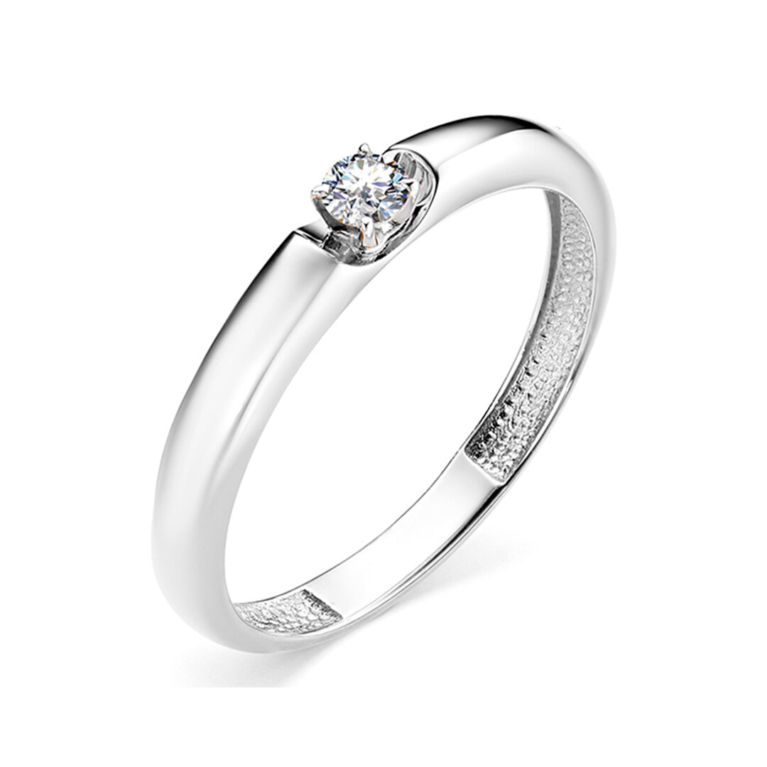 Кольцо тонкое, белое золото, 585 проба, бриллиант